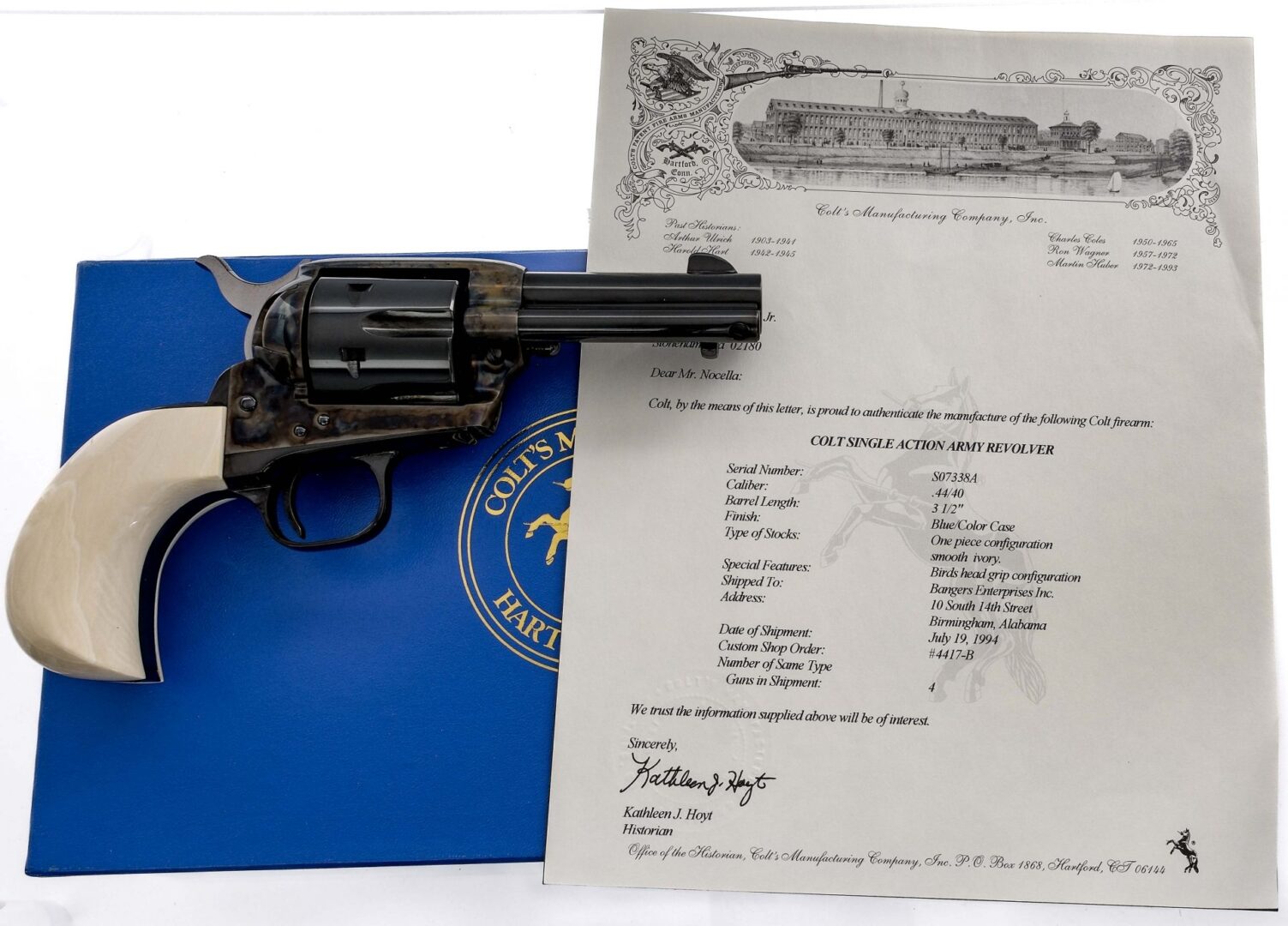 Colt Custom Shop SAA .44-40 Win Revolver W/Letter - CT Firearms Auction